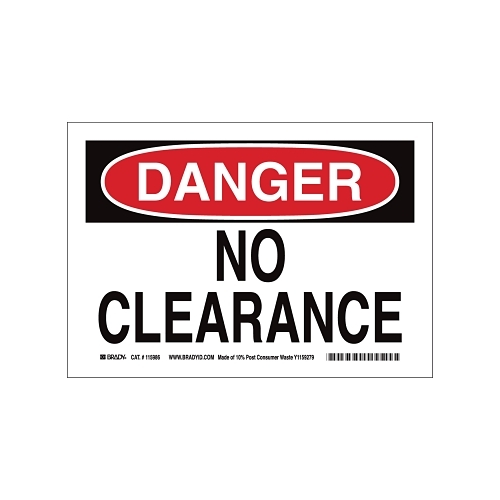 Brady Danger No Clearance Signs, Red On White - 1 per EA - 116151 ...
