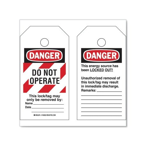 Brady Lockout Tag, 3 Inches W, 5.75 Inches H, Black, Red On White - 25 ...