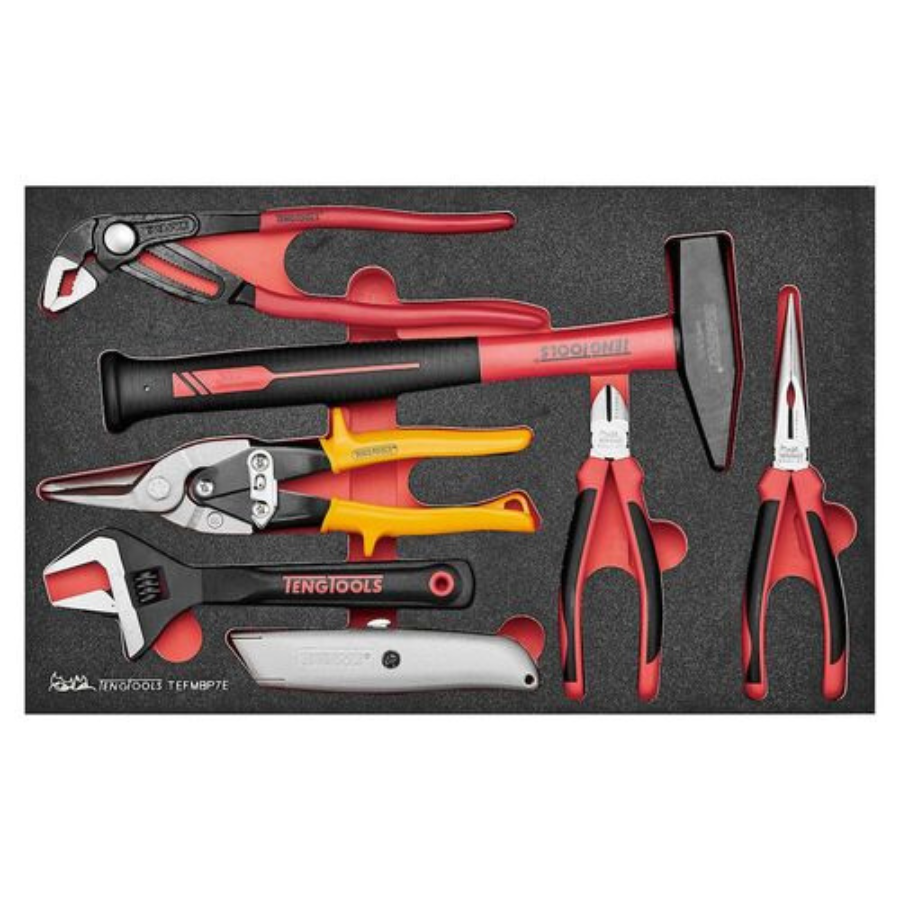 Teng Tools 7 Piece Plier, Wrench, Engineer Hammer, Knife & Tin Snips G ...