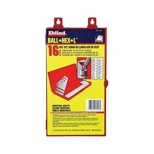 Eklind Tool Ball-Hex-L Key Sets, 16 Per Box, Hex Ball Tip, Inch - 1 pe ...