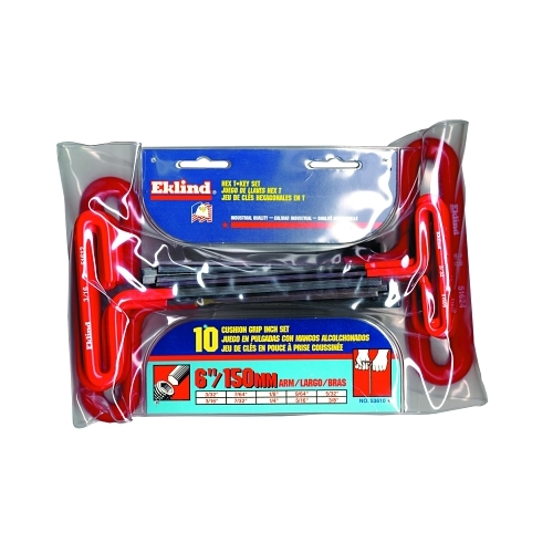 Eklind Tool Cushion Grip Hex T-Key Set, 10 Per Pouch, Hex Tip, Inch, 6 ...