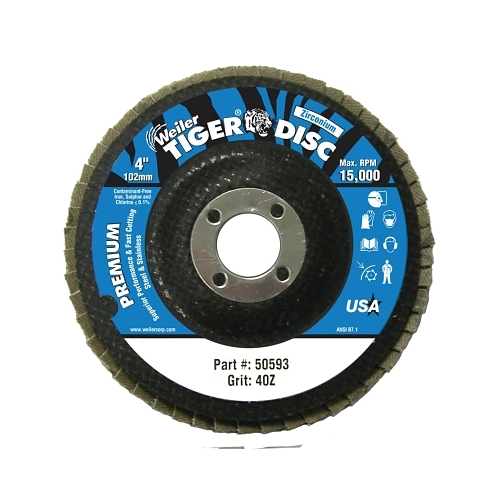 Weiler Tiger Disc Angled Style Flap Discs, 4 In, 40 Grit, 5/8 Arbor, P ...