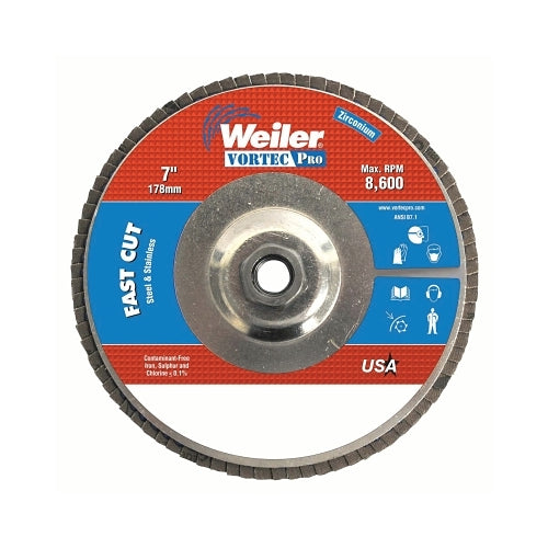 Weiler Vortec Pro Abrasive Flap Discs, 7", 60 Grit, 5/8 Arbor, 8600 Rp ...