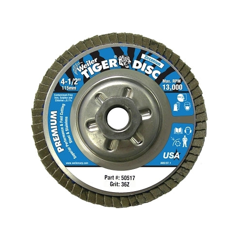 Weiler Tiger® Disc Angled Style Flap Disc, 4-1/2 Inches Dia, 36 Grit ...