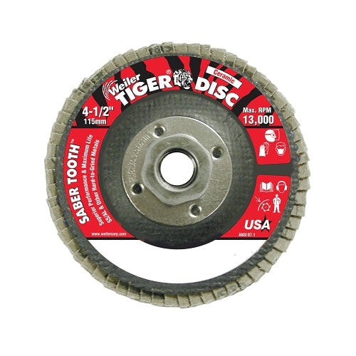 Weiler Saber Tooth Ceramic Flap Discs, 4 1/2 In, 80 Grit, 5/8 Arbor, 1 ...