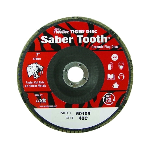 Weiler Saber Tooth? Ceramic Flap Discs, 7 In, 40 Grit, 7/8 Arbor, 1200 ...
