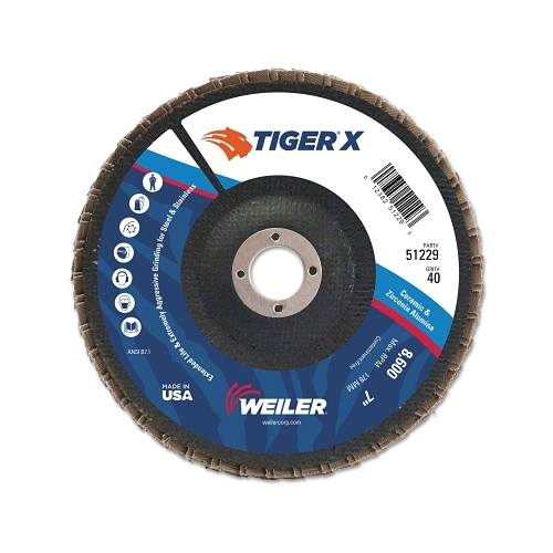 Weiler Tiger X Flap Disc, 7 Inches Flat, 40 Grit, 7/8 Inches Arbor - 1 ...