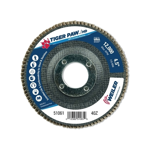 Weiler Tiger Paw? Super High Density Flap Disc, 4-1/2 Inches Dia, 40 G ...