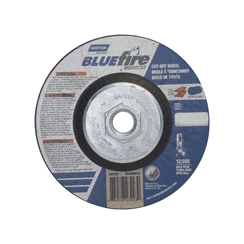 Norton Bluefire Type 27 Rightcut Cutoff Wheel, 4-1/2 Inches Dia, 1/16 ...