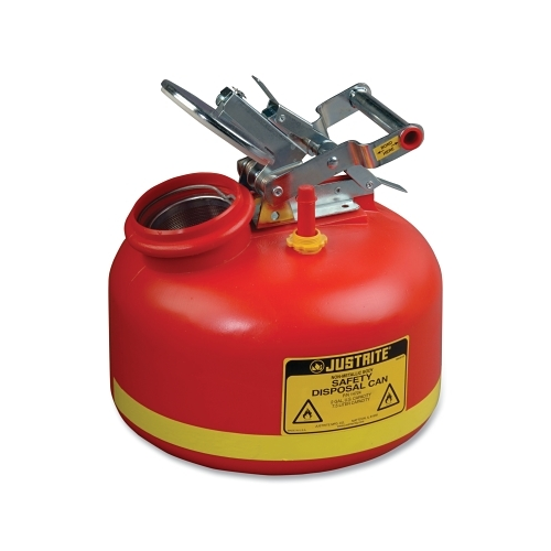 Justrite Safety Liquid Disposal Can, 2 Gal, Polyethylene, Red, Built-I ...