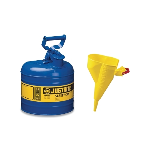 Justrite Type I Steel Safety Can, Kerosene, 2 Gal, Blue, With Funnel ...