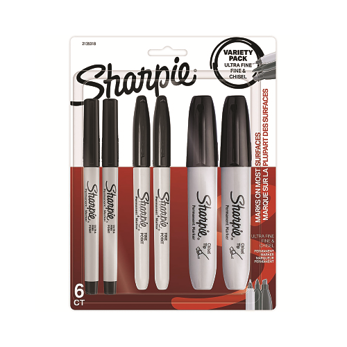 Sharpie Assorted Tips Permanent Marker Set, Black - 6 per PK - 2135318 ...