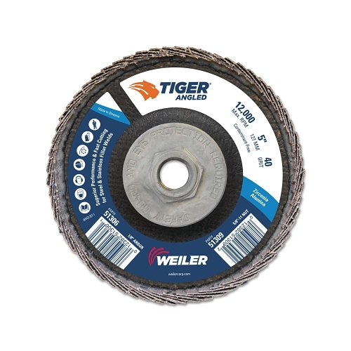 Weiler Tiger Angled Flap Disc, 5 Inches Dia, 40 Grit, 5/8 In-11 Arbor ...