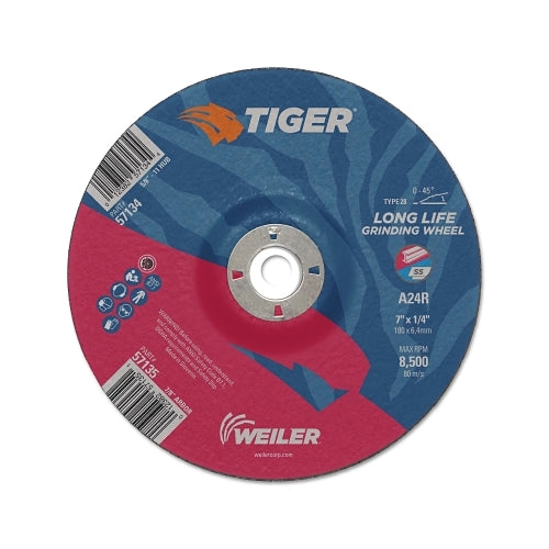 Weiler Tiger® Ao Grinding Wheel, 7 Inches Dia X 1/4 Inches Thick, 7/8 ...