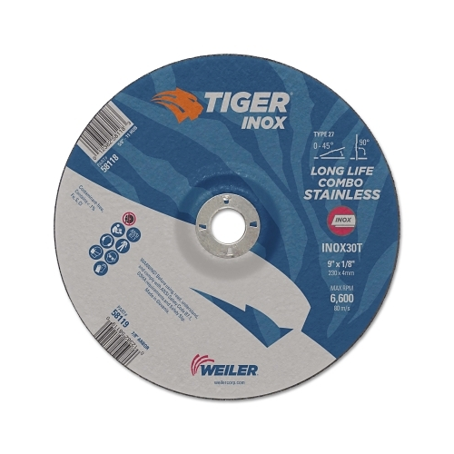 Weiler Tiger Inox Combo Wheels, 9 Inches Dia., 1/8 Inches Thick, 7/8 I ...