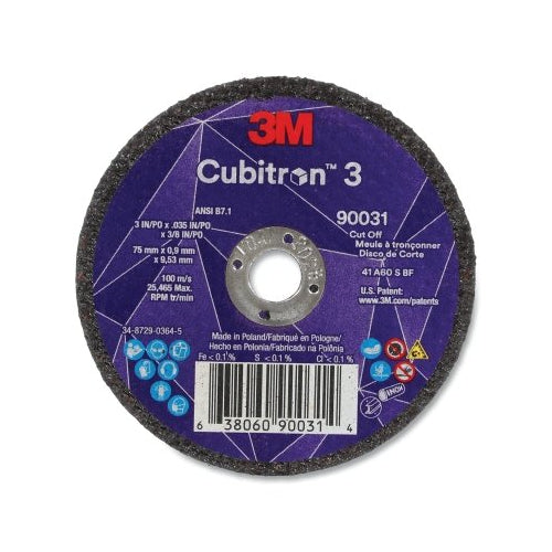 3M Cubitron 3 Cut-Off Wheel, 3 Inches Dia X 0.035 Inches Thick X 3/8 ...